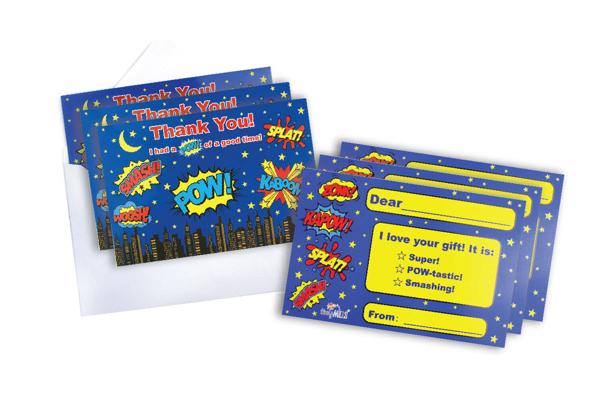 Superhero Fill-in Birthday Thank You Cards for Kids – Tiny Mills®