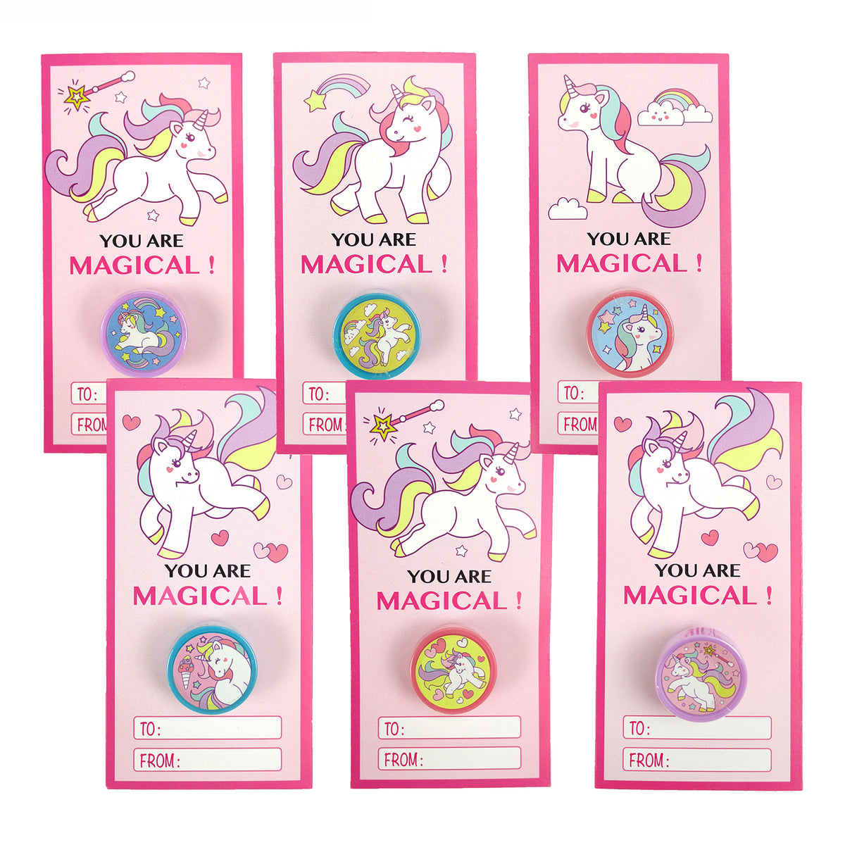 Unicorn Cards with Stampers for Classroom Birthday Party Favors – Tiny ...