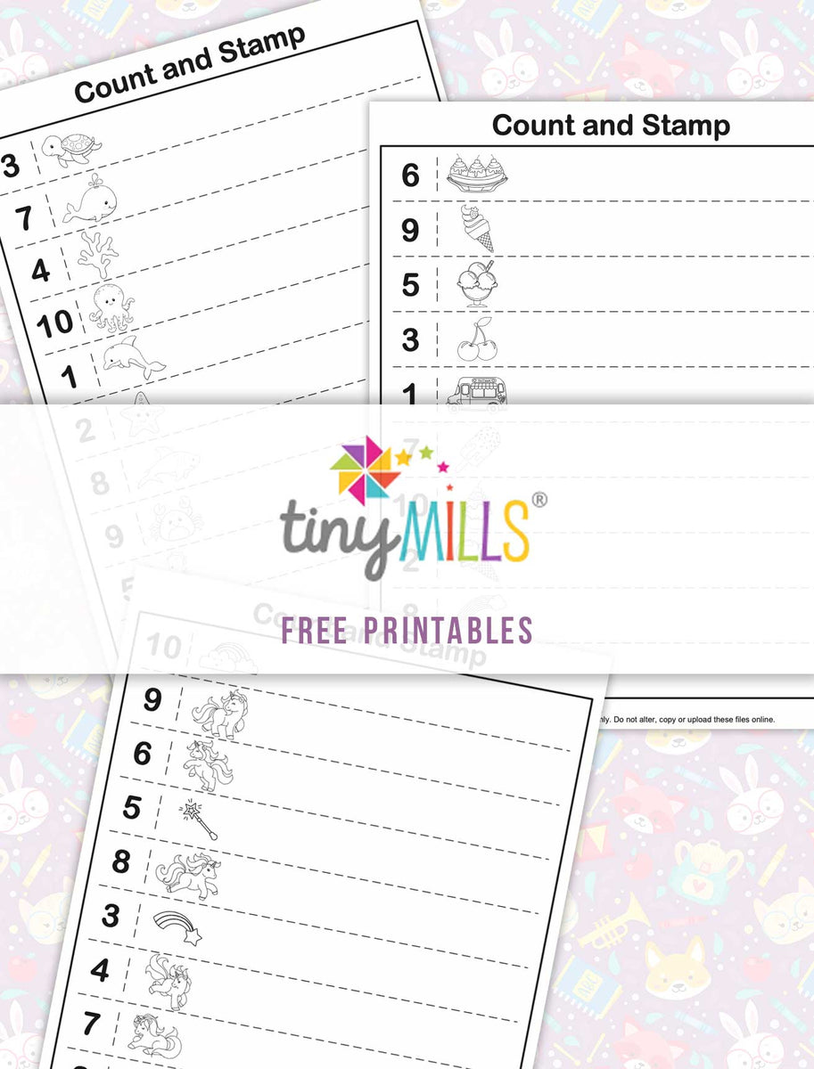 Free Printable Count & Stamp Math Worksheets for Girls - 3 Designs ...