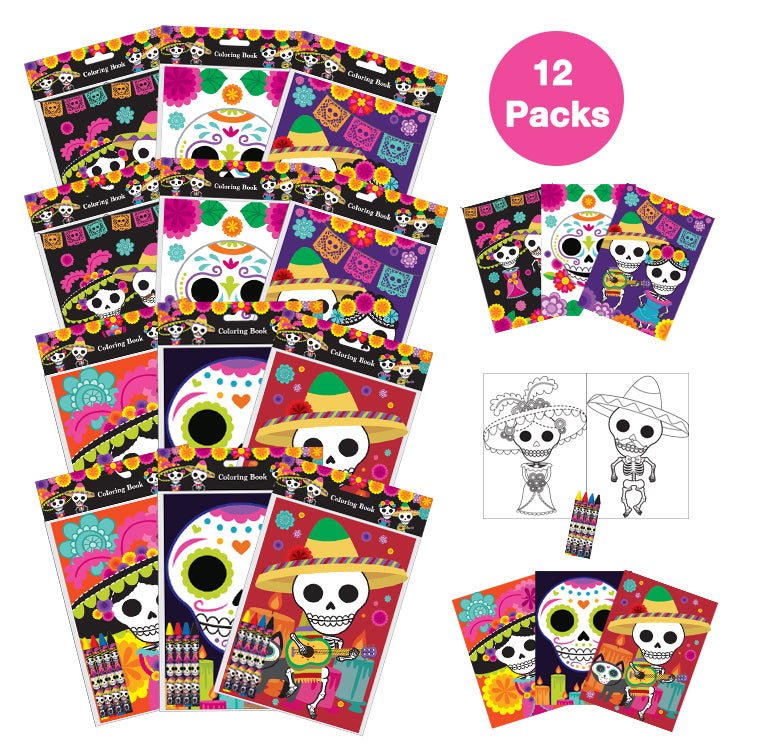 Day of the Dead Coloring Books with Crayons Party Favors - Set of 6 or ...