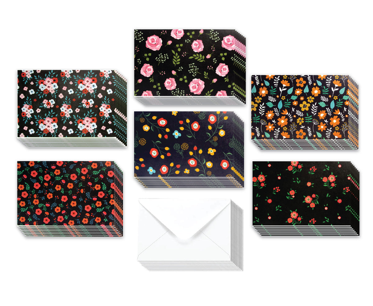 Black Floral - 36 Pack Assorted Greeting Cards for All Occasions - 6 D ...
