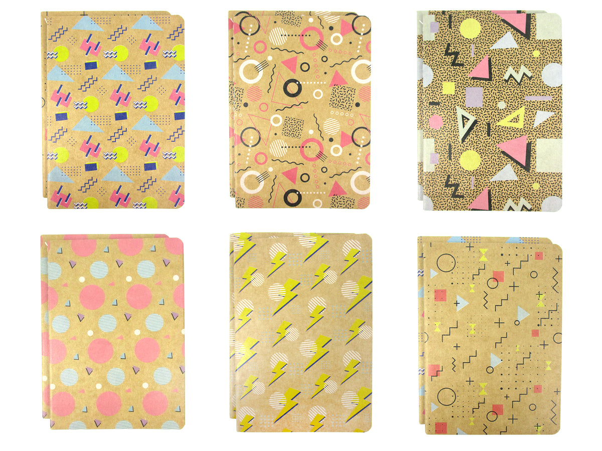 80's Geometric Retro Journal Notebooks - Set of 6 or 12 – Tiny Mills®