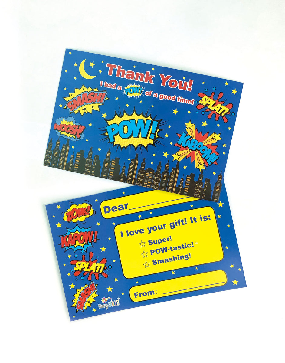 Superhero Fill-in Birthday Thank You Cards for Kids – Tiny Mills®